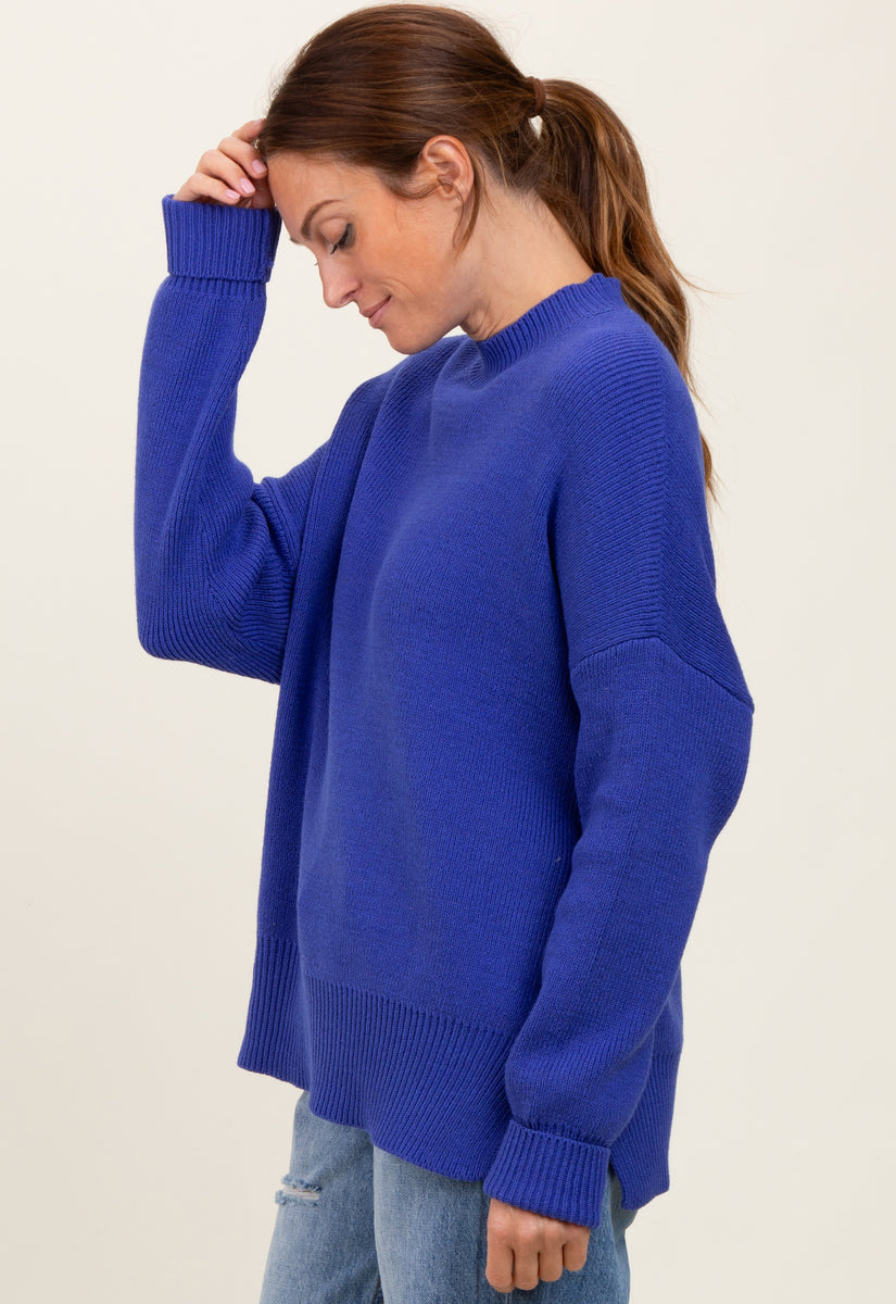Royal Blue Mock Neck Basic Sweater – PinkBlush
