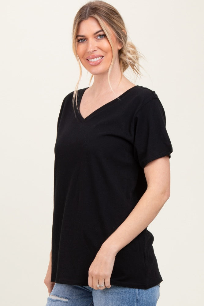Black Oversized V-Neck Short Sleeve Tee – PinkBlush