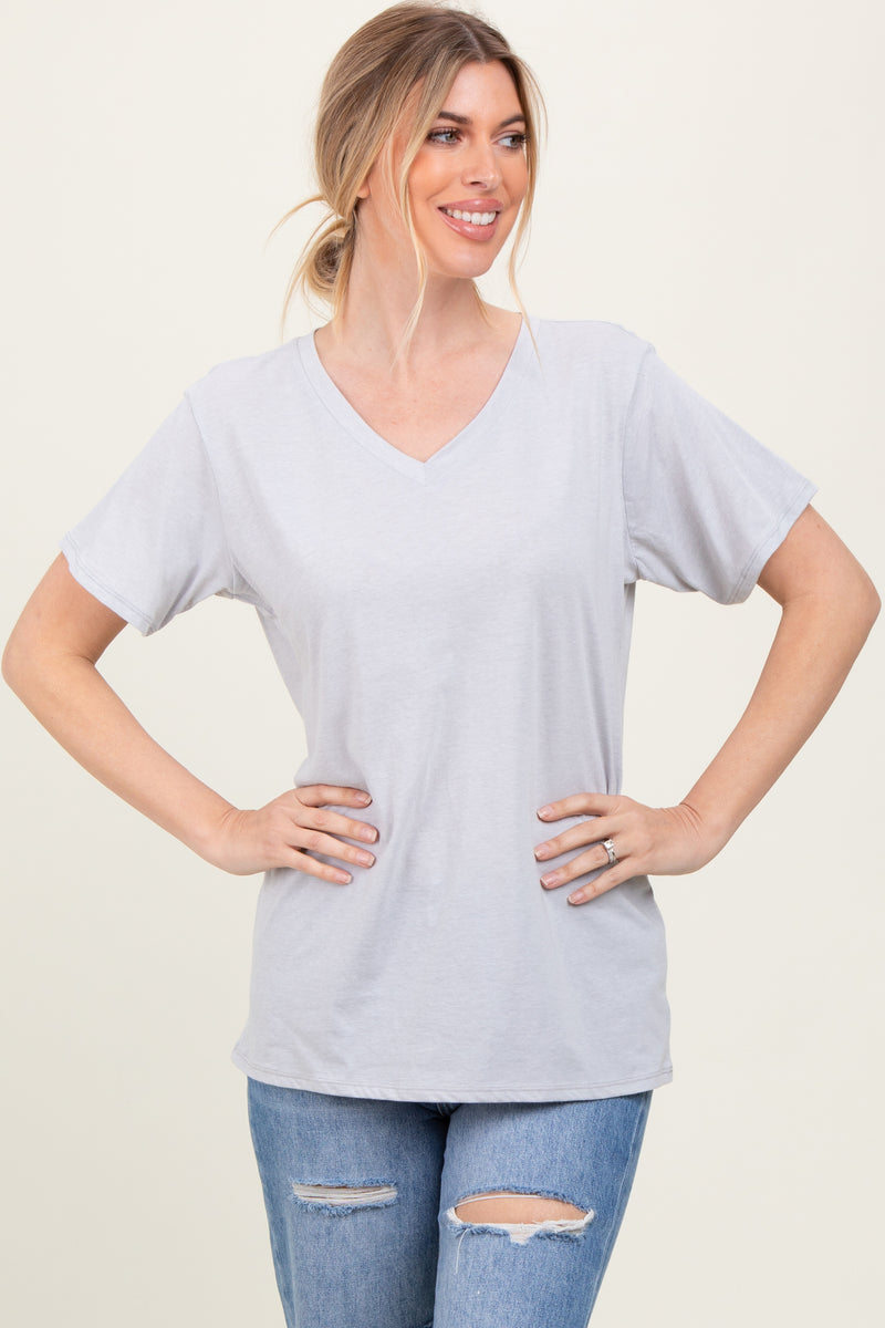 Heather Grey Oversized V-Neck Short Sleeve Maternity Tee– PinkBlush
