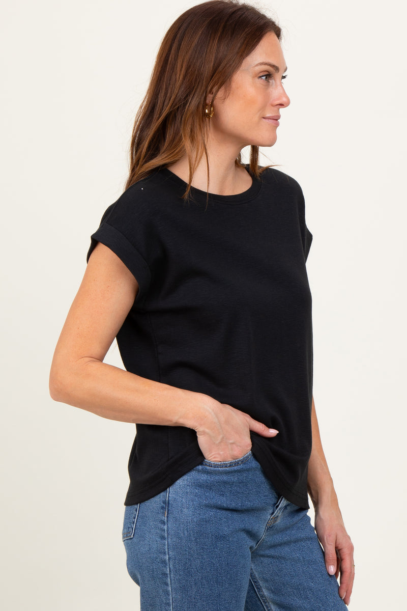 Black Rolled Short Sleeve Tee – PinkBlush