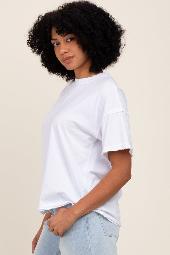 White Boxy Raw Edge Short Sleeve Tee– PinkBlush