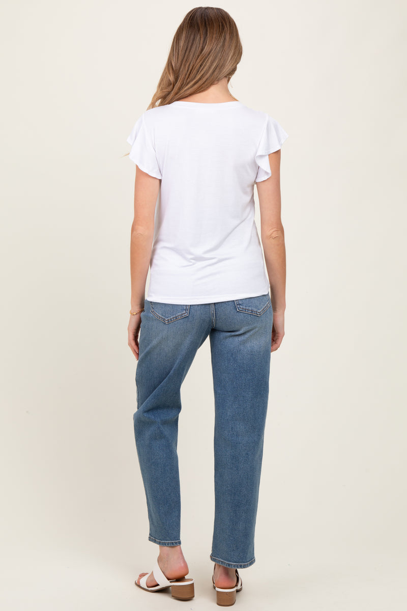 White Basic Short Flutter Sleeve Maternity Tee – PinkBlush