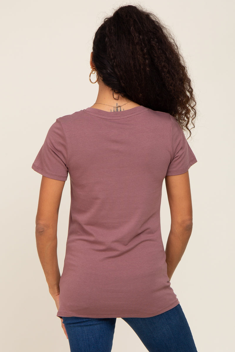 Dark Burgundy Basic V-Neck Tee– PinkBlush