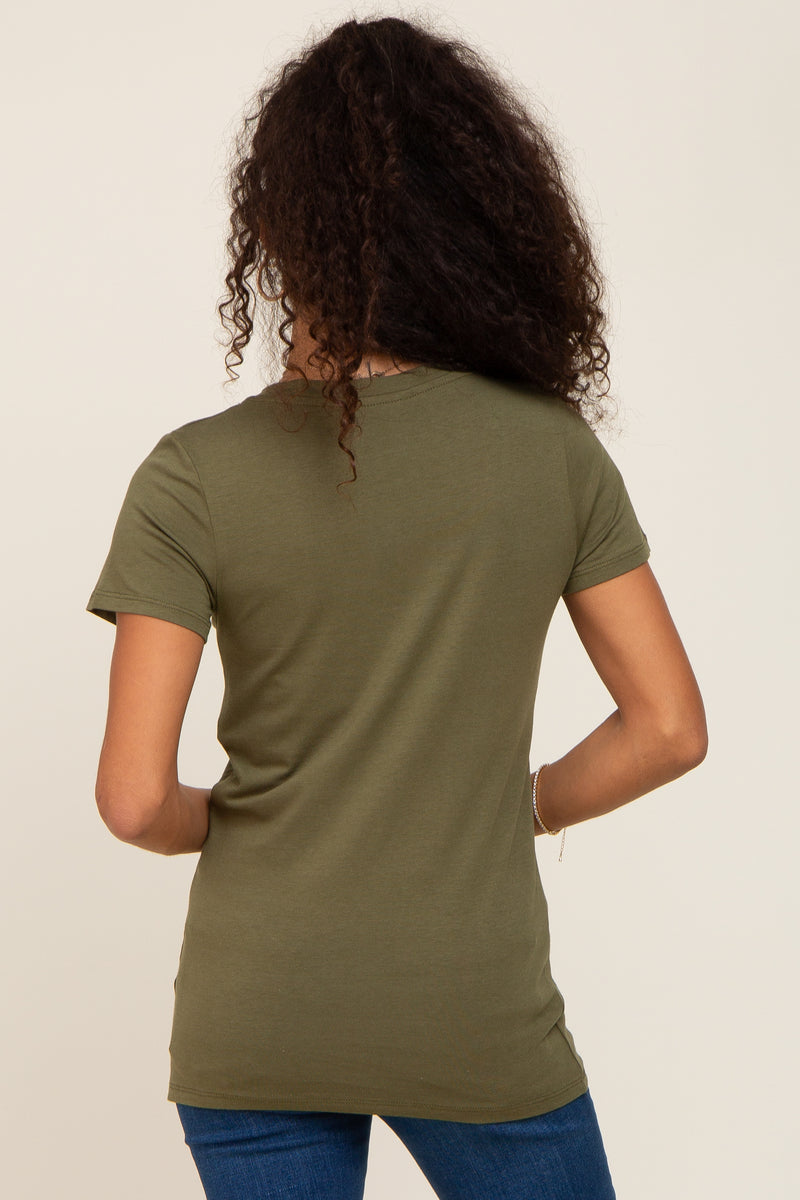 Olive Basic V-Neck Tee – PinkBlush