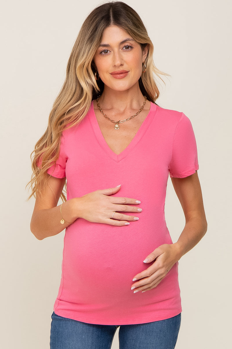 Pink Basic V-Neck Maternity Tee – PinkBlush