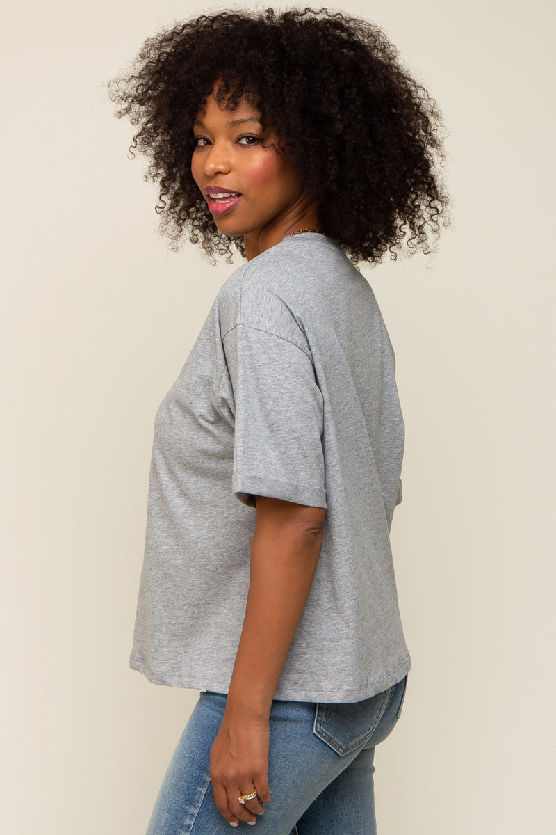 Heather Grey Basic Rolled Short Sleeve T-Shirt– PinkBlush