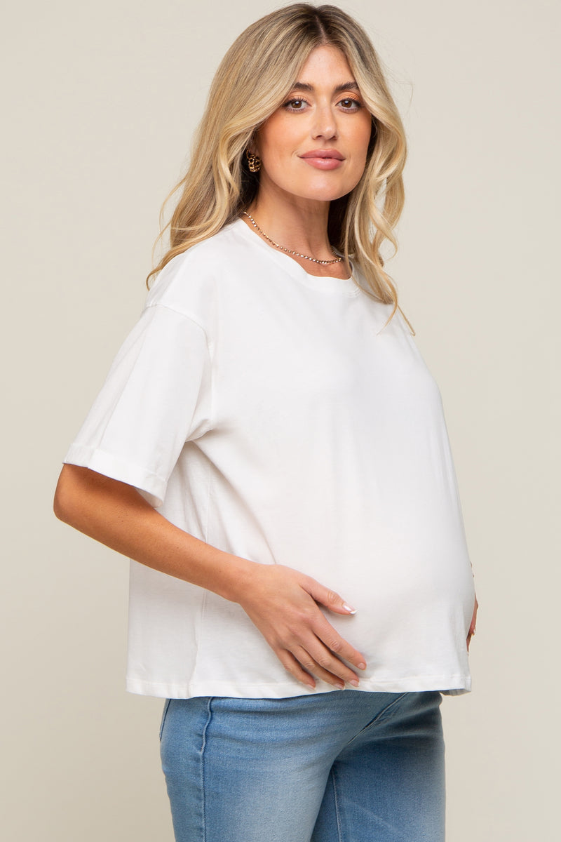 White Basic Rolled Short Sleeve Maternity T-Shirt – PinkBlush