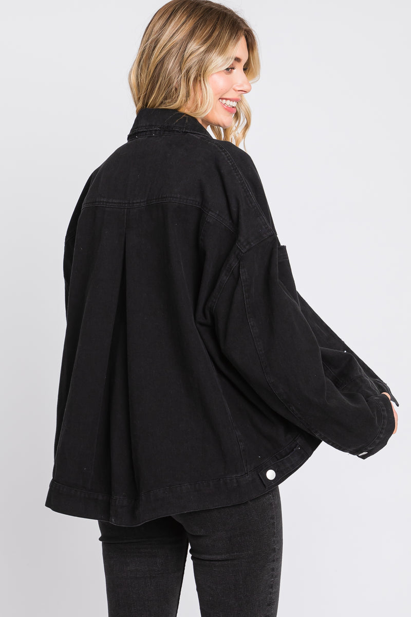 Black Basic Denim Jacket– PinkBlush