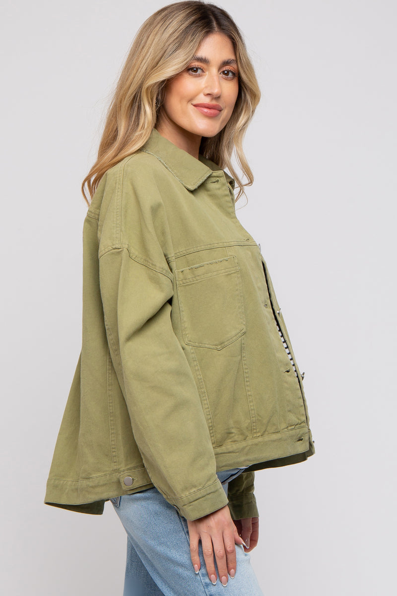 Light Olive Basic Maternity Denim Jacket– PinkBlush