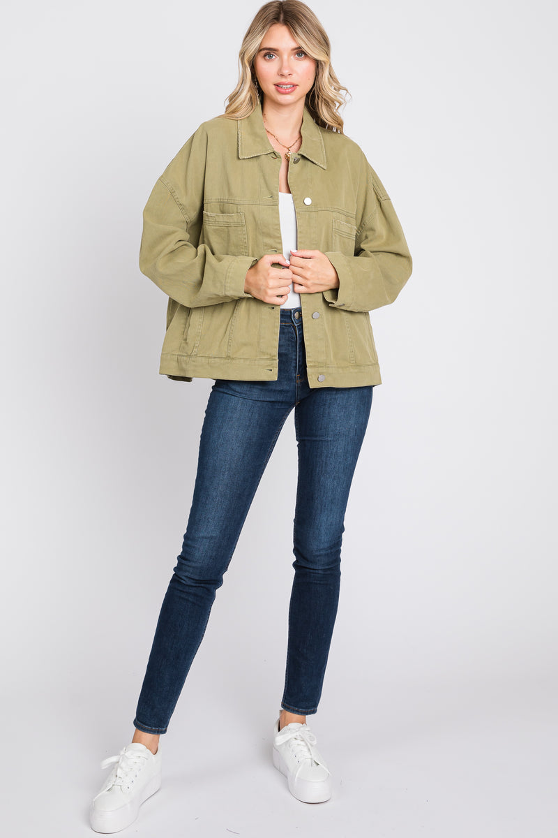 Light Olive Basic Denim Jacket – PinkBlush