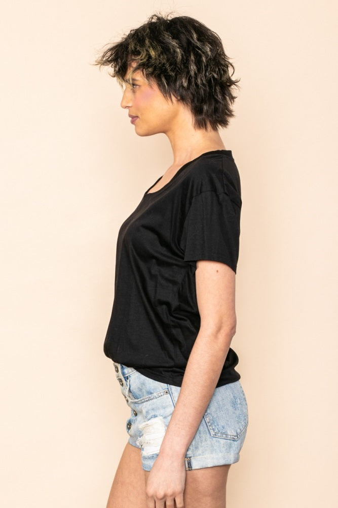 Black Scoop Neck Basic Tee – PinkBlush