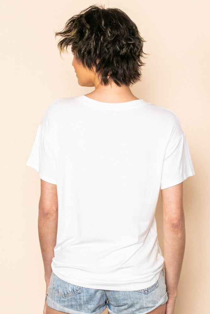 White Scoop Neck Basic Tee– PinkBlush