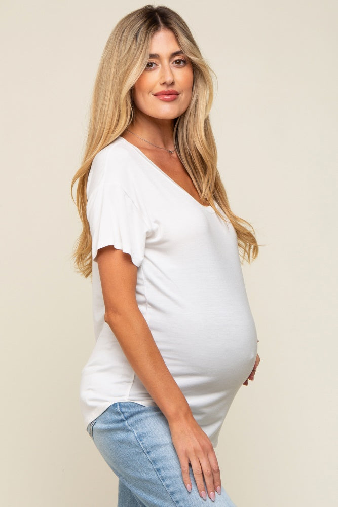 White Scoop Neck Basic Maternity Tee – PinkBlush