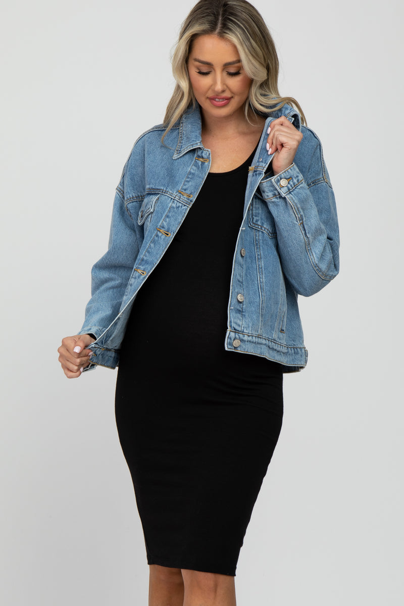 Blue Basic Maternity Denim Jacket– PinkBlush