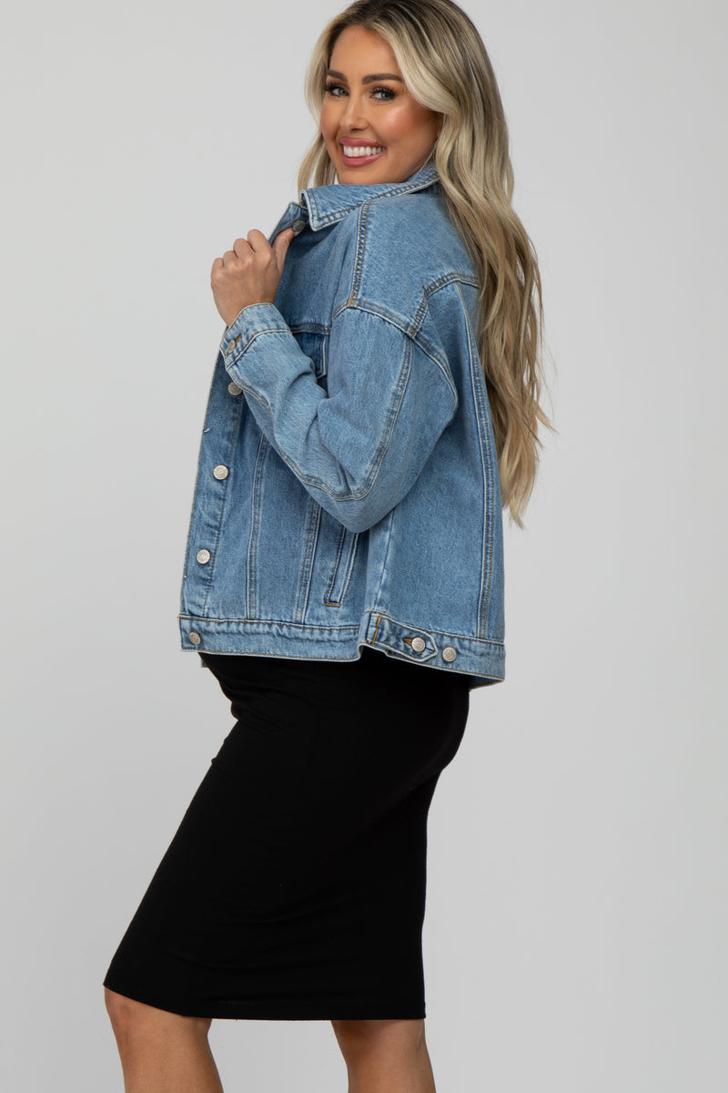 Blue Basic Maternity Denim Jacket – PinkBlush