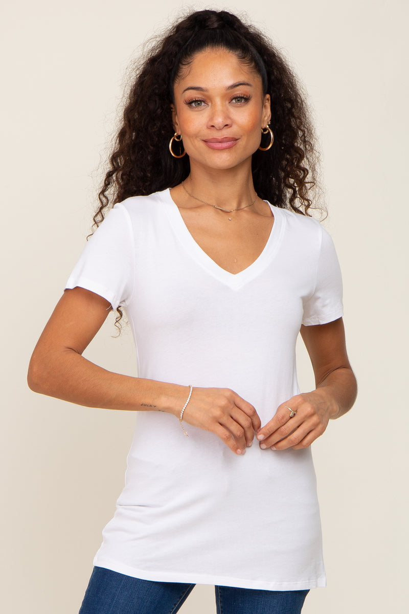 White Basic V-Neck Tee– PinkBlush