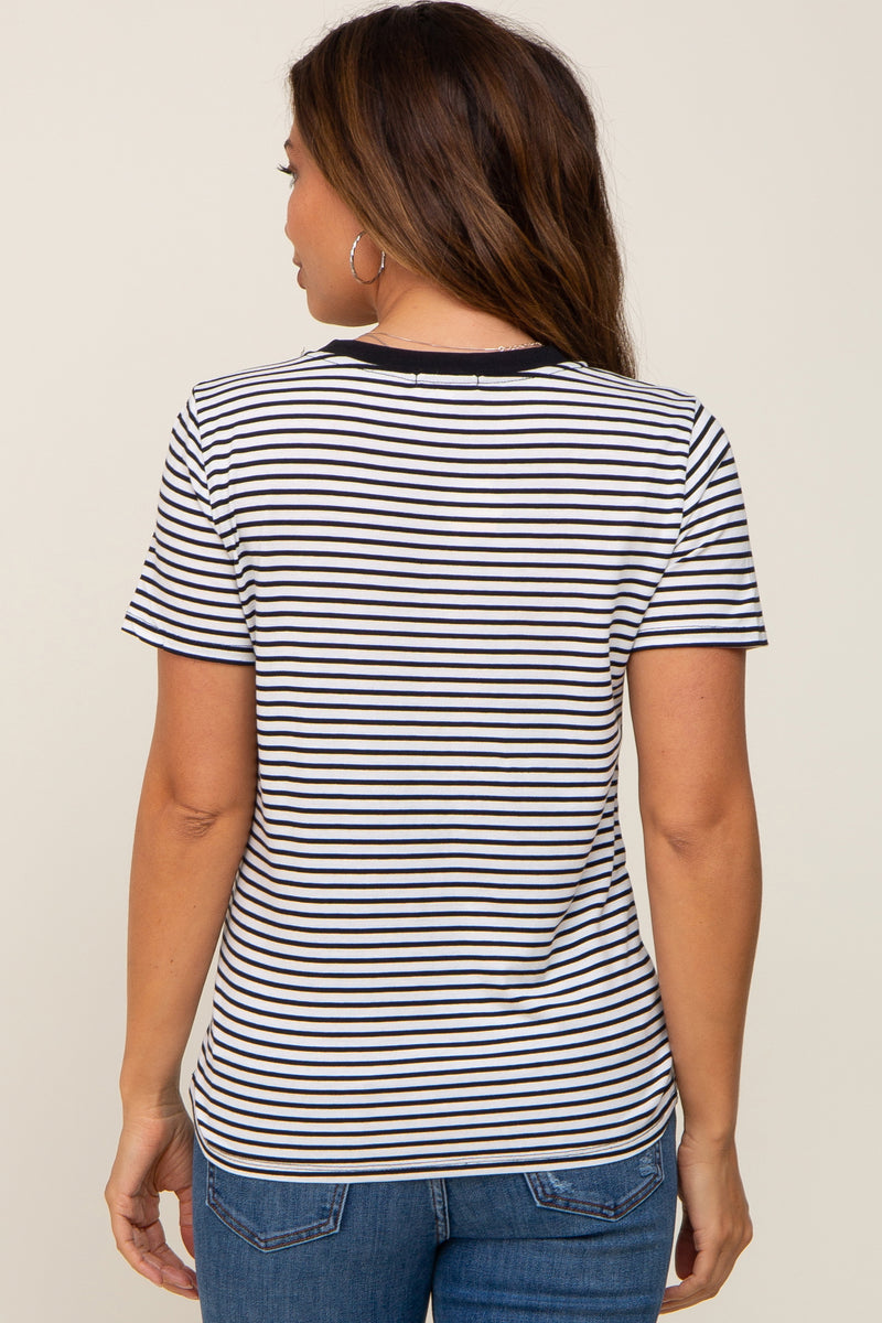 White Striped Basic Maternity Tee– PinkBlush