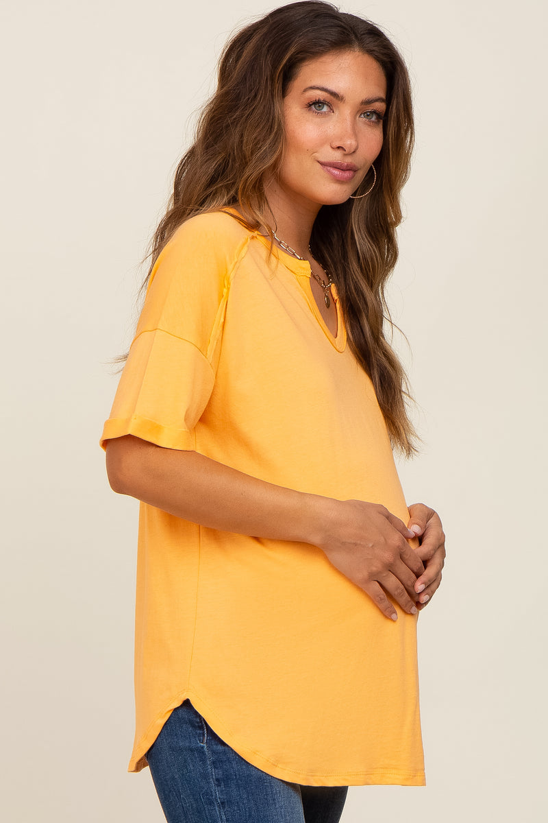 Orange Oversized V-Neck Cuffed Short Sleeve Maternity Tee– PinkBlush