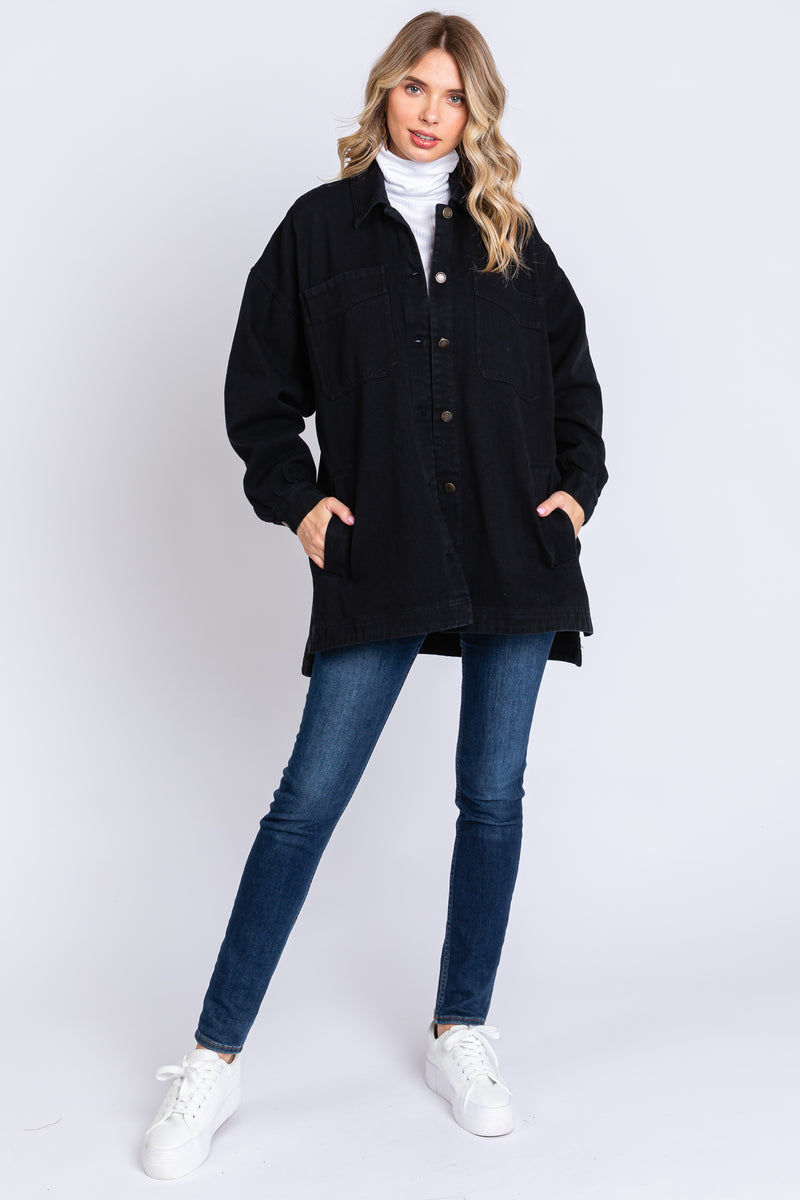Black Denim Button Down Button Down Jacket – PinkBlush