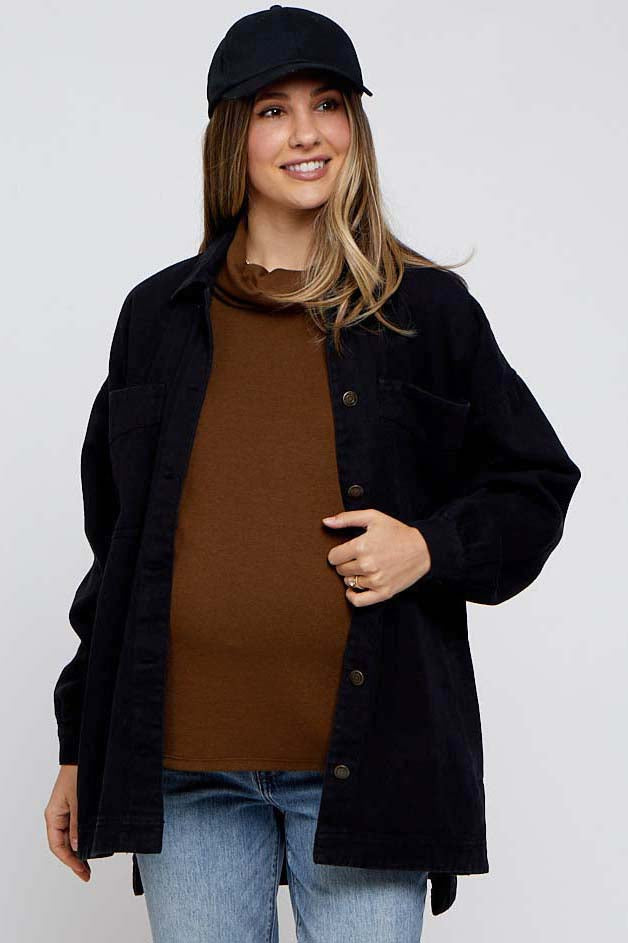 Black Denim Button Down Button Down Maternity Jacket – PinkBlush