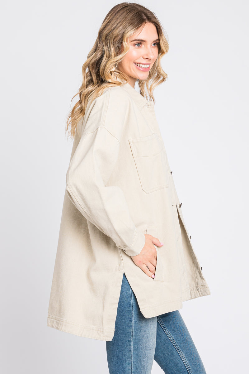 Beige Denim Button Down Button Down Jacket– PinkBlush