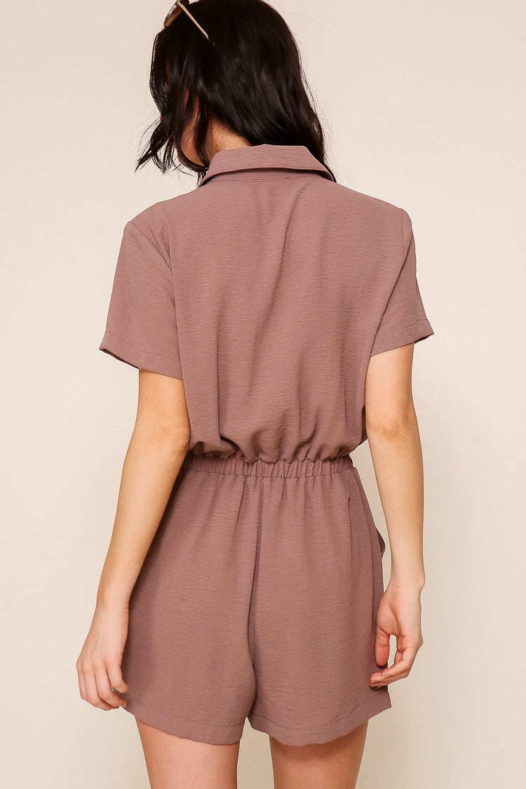 Mocha Button Down Romper– PinkBlush