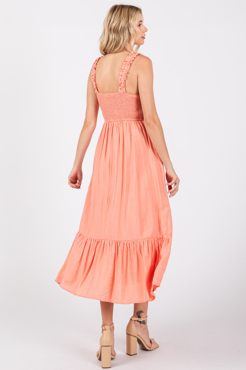 Coral Smocked Bodice Maxi Dress– PinkBlush