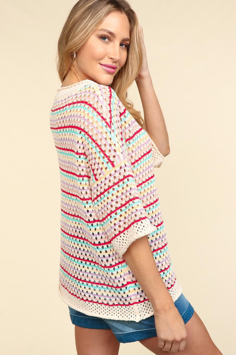 Multi Color Stripe Crochet Sweater Knit Top – PinkBlush