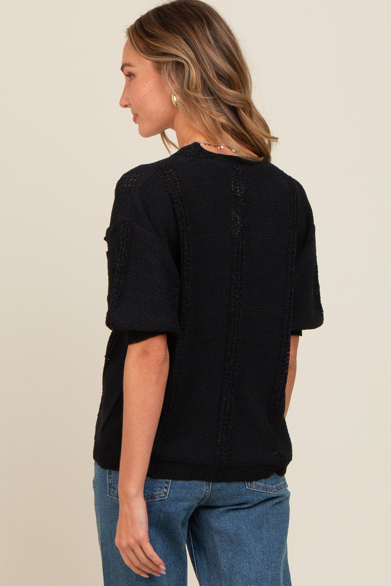 Black Textured V-Neck Short Sleeve Cardigan– PinkBlush
