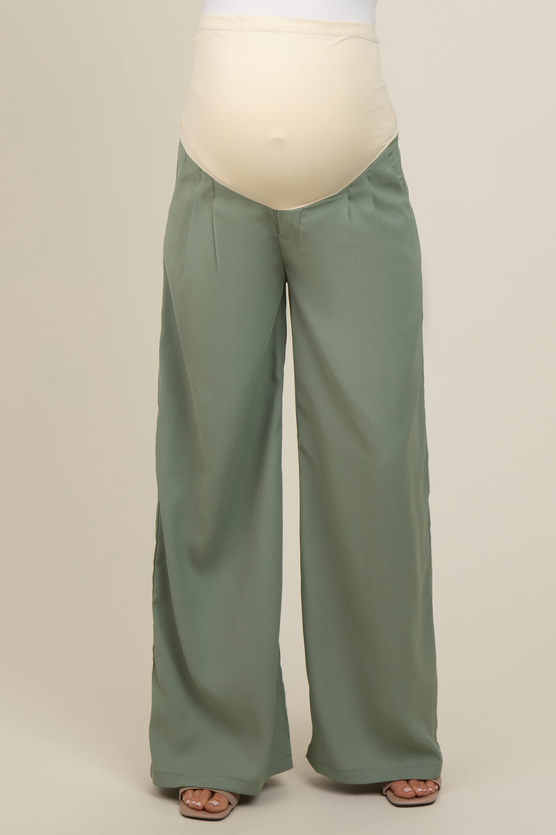 Light Olive Wide-Leg Maternity Trousers– PinkBlush