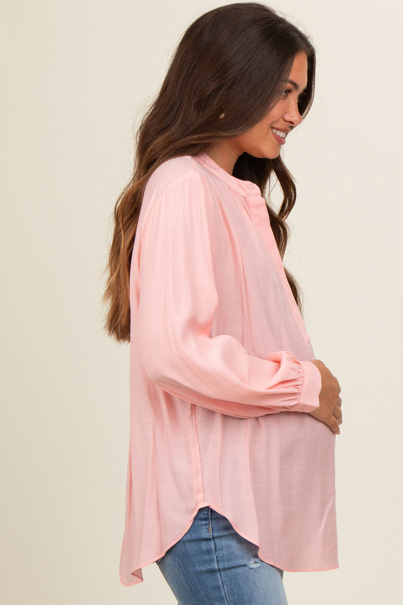 Peach Button Front Long Puff Sleeve Maternity Top – PinkBlush
