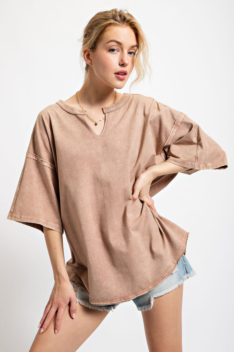 Mocha Washed Cotton Jersey Oversized Top– PinkBlush