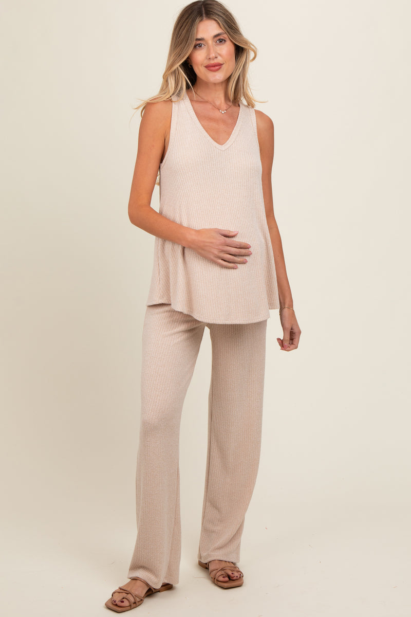 Beige Rib Knit Tank and Pant Maternity Set – PinkBlush