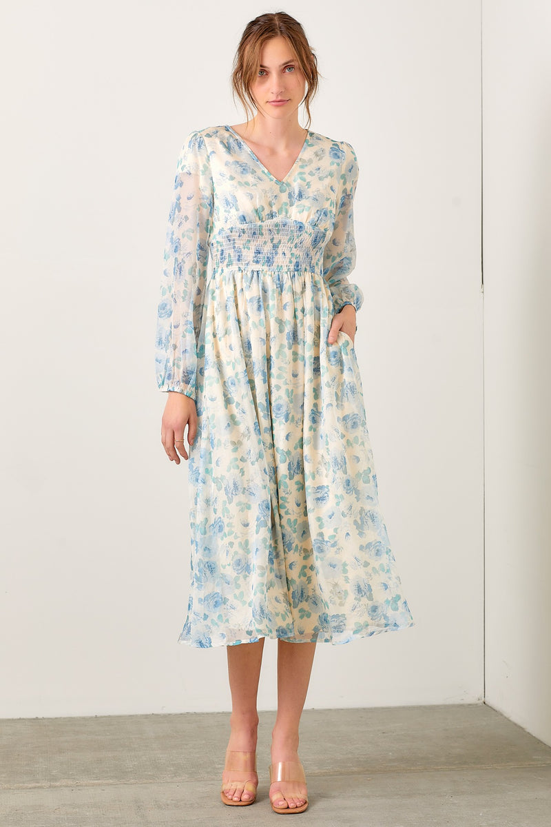 Blue Multi Watercolor Floral Mesh Dress– PinkBlush