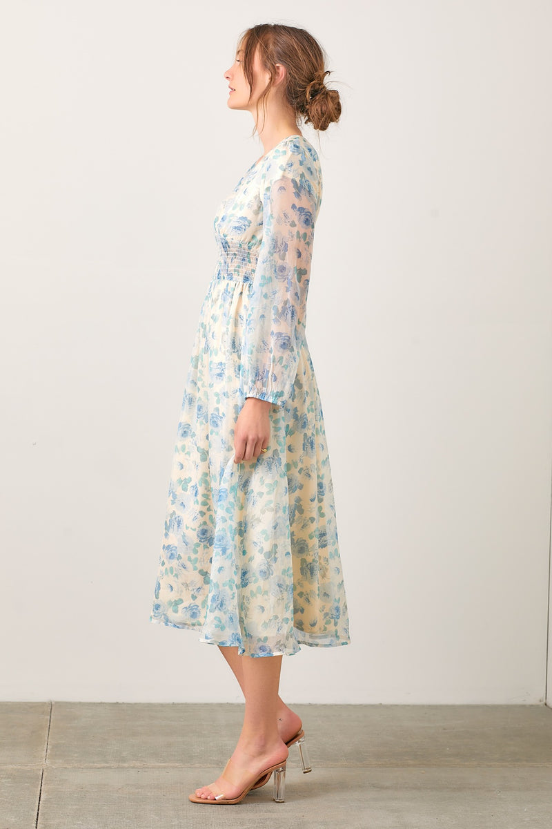 Blue Multi Watercolor Floral Mesh Dress– PinkBlush