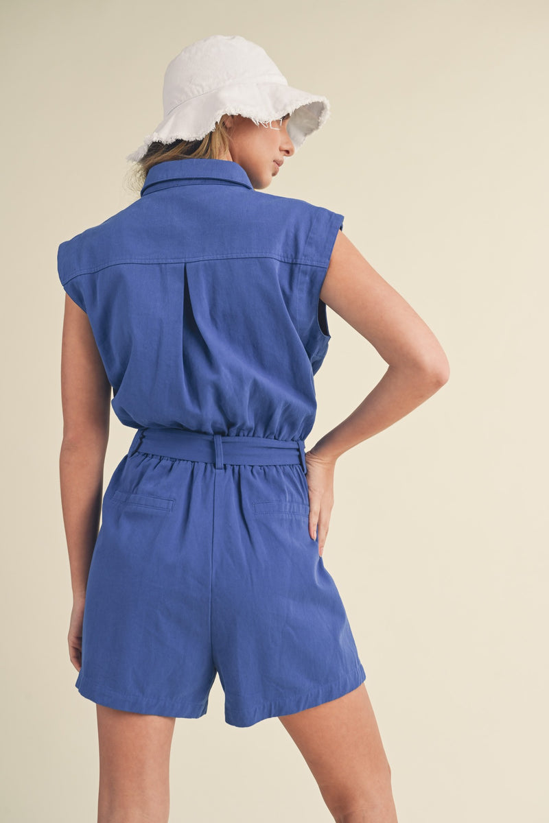 Cobalt Blue Button Up Cargo Romper – PinkBlush