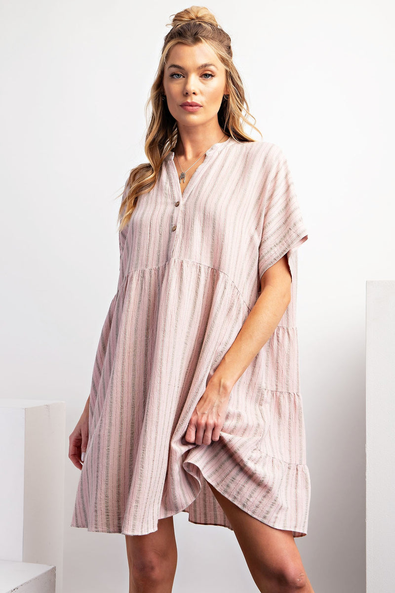 Light Pink Striped Button Front Dress– PinkBlush