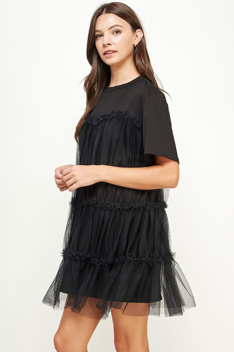 Black Tulle Overlay Tiered Mini Dress – PinkBlush