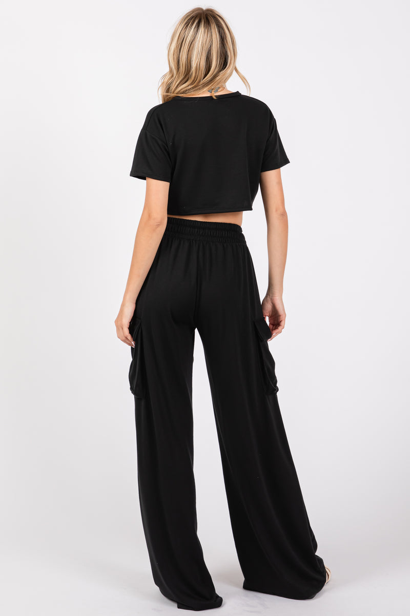 Black Crop Top Cargo Pant Set – PinkBlush