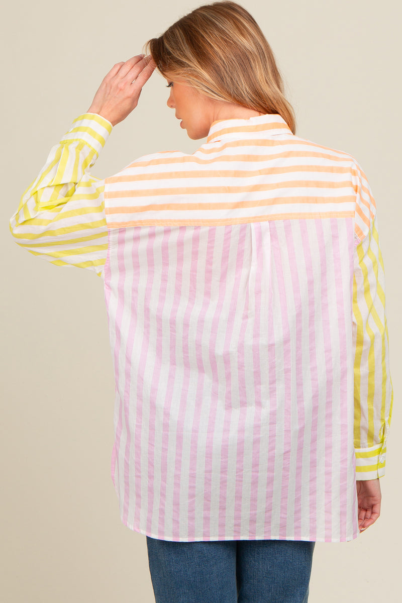 Light Pink Mixed Striped Maternity Button Down Shirt– PinkBlush