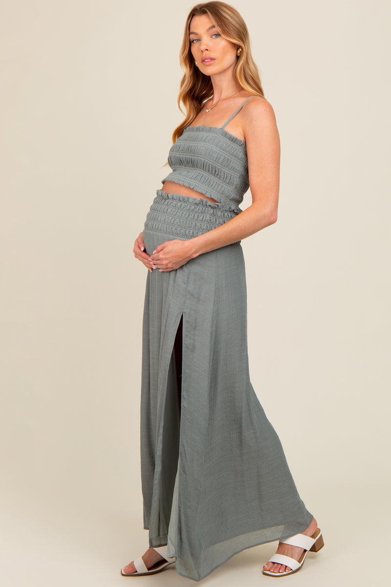 Grey Smocked Crop Top And Maxi Skirt Maternity Set– PinkBlush