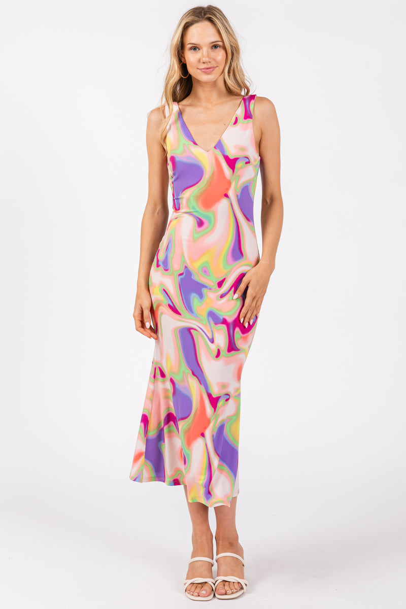 Multi-Color V-Neck Sleeveless Maternity Midi Dress– PinkBlush