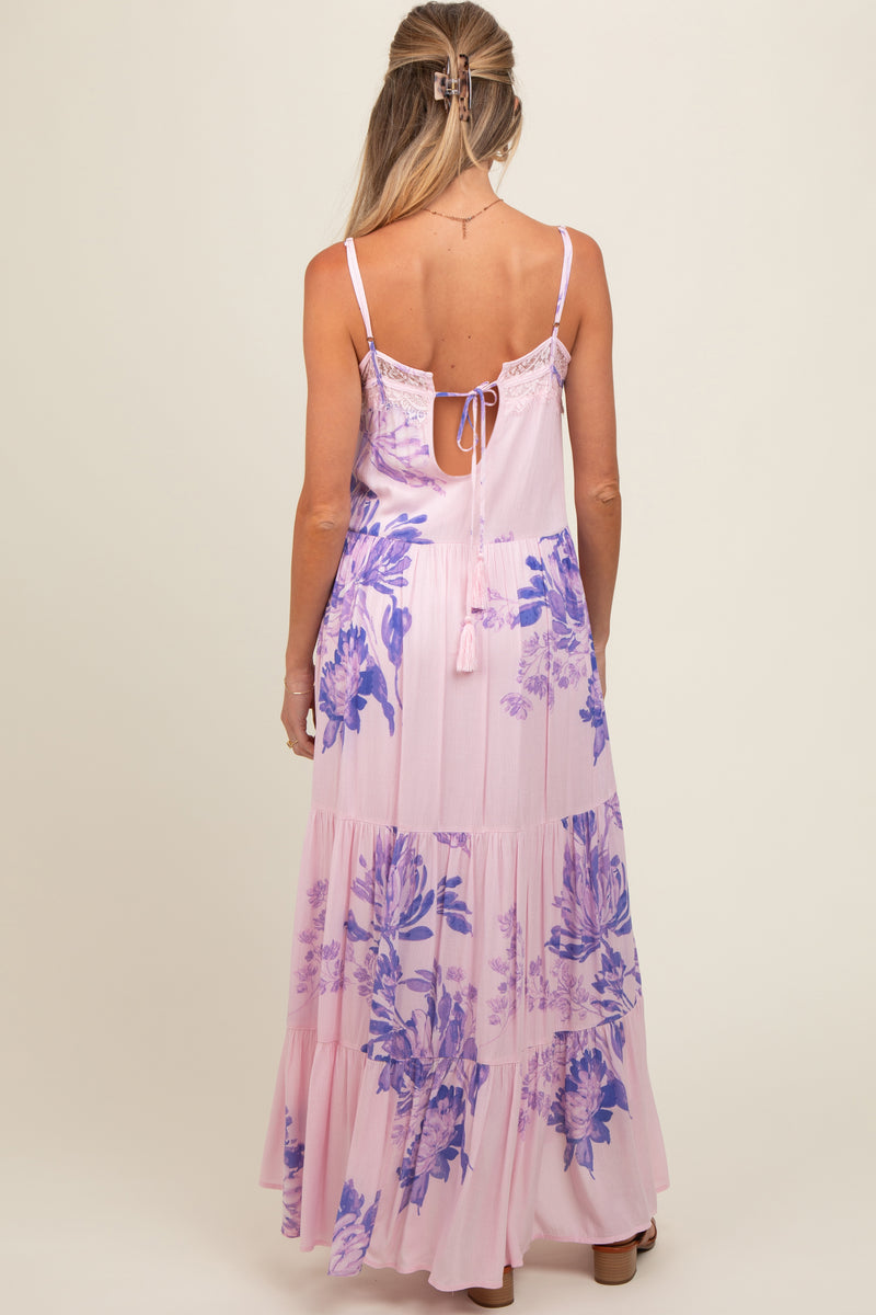 Light Pink Floral Lace Loose Fit Maternity Maxi Dress– PinkBlush