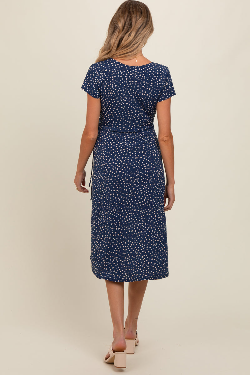 Navy Dot Print Wrap Maternity Nursing Midi Dress – PinkBlush