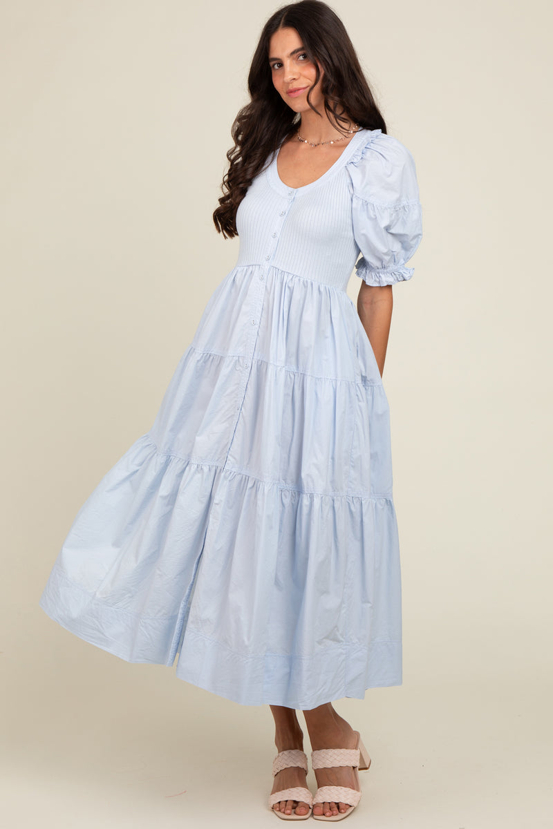 Light Blue Contrast Top Tiered Midi Dress – PinkBlush