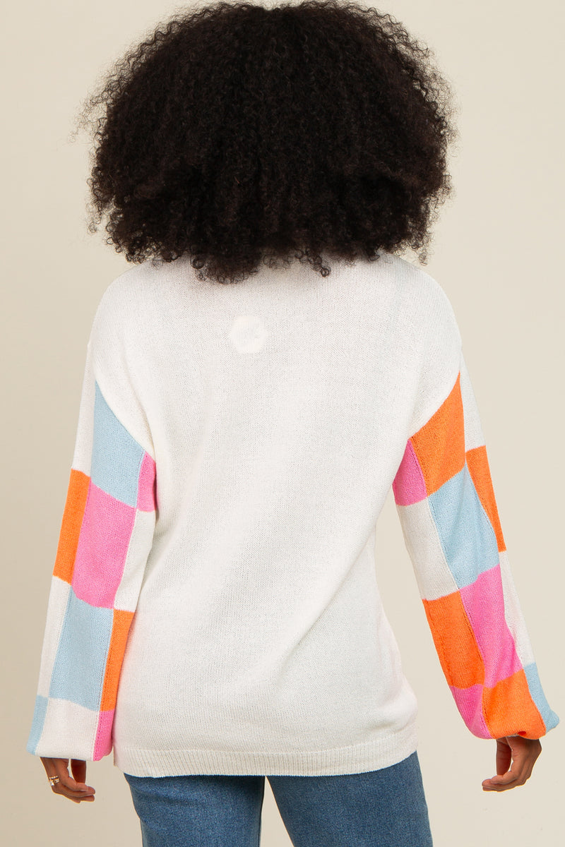 Light Blue Checker Sleeve Sweater– PinkBlush