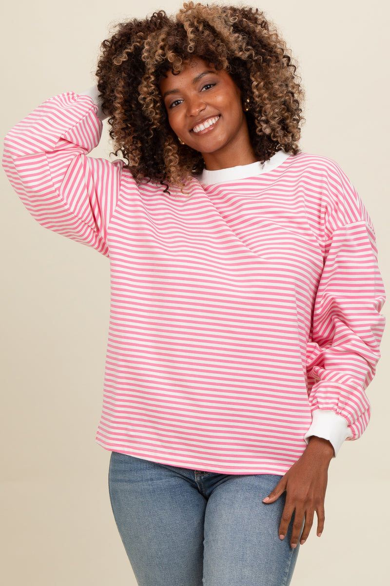 Pink Striped Balloon Sleeve Pullover – PinkBlush
