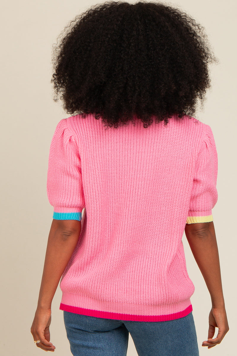 Pink Contrast Band Sweater – PinkBlush