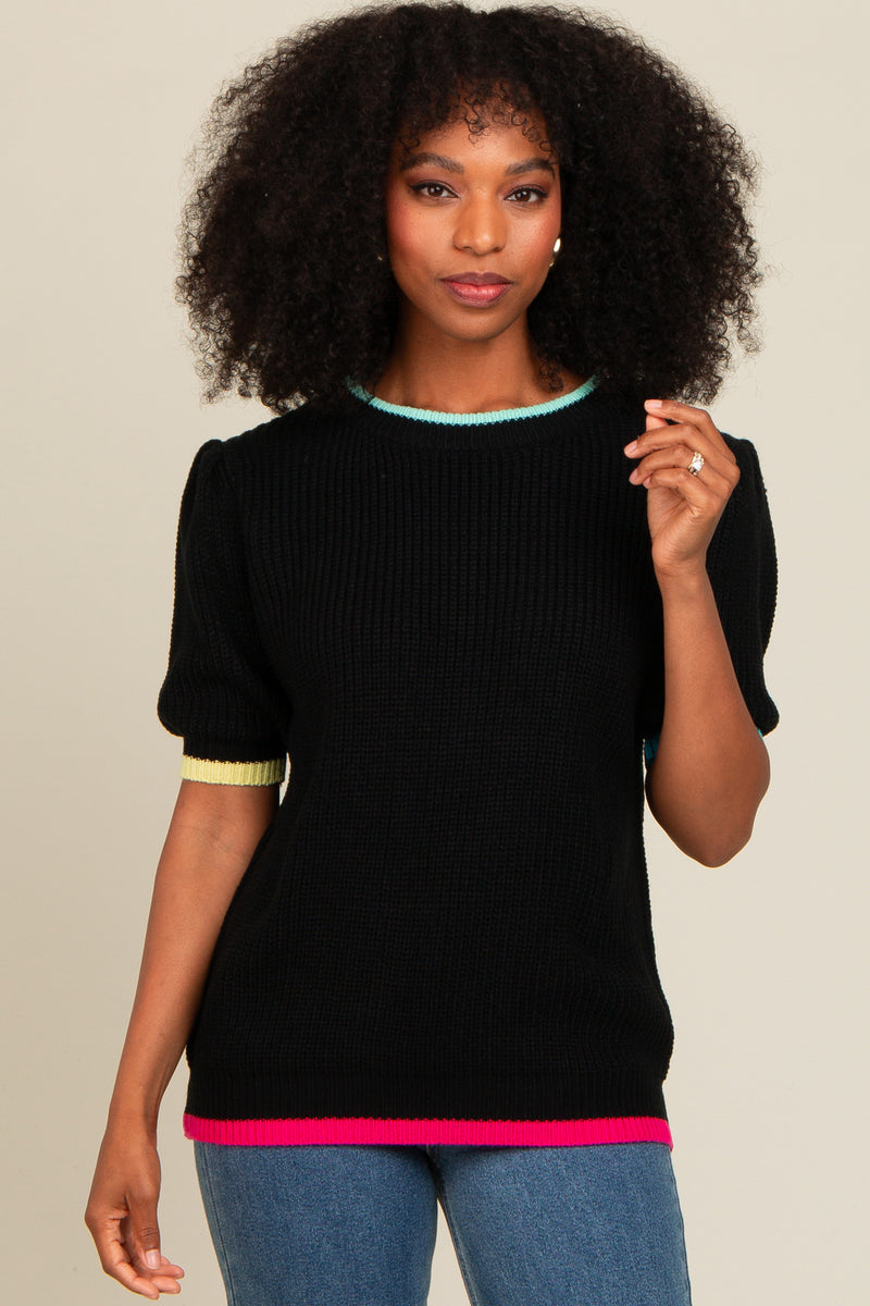 Black Contrast Band Maternity Sweater – PinkBlush