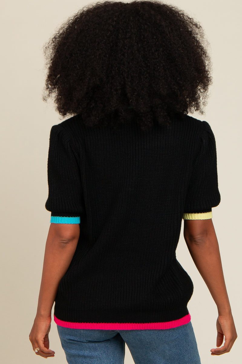 Black Contrast Band Sweater – PinkBlush